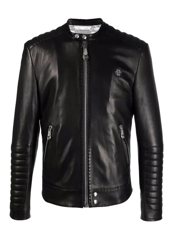 Philipp Plein Iconic Leather Jacket - Black
