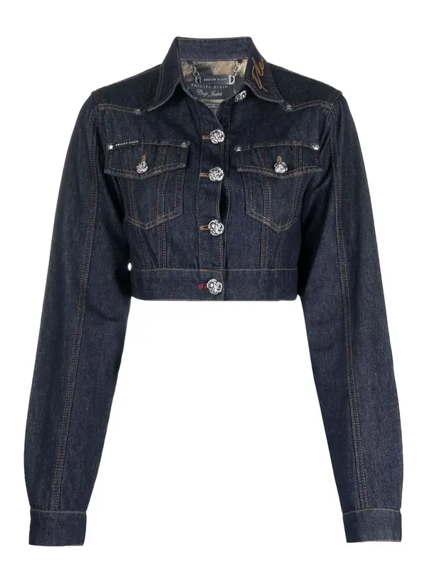 Philipp Plein Chains Cropped Denim Jacket - Blue