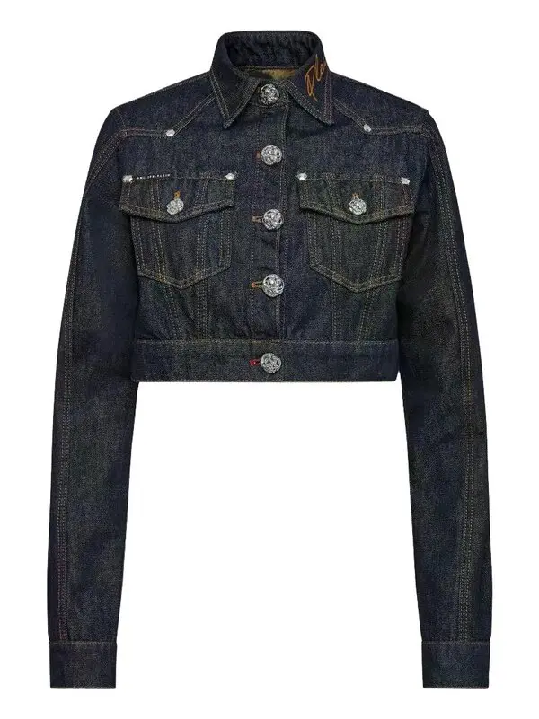 Philipp Plein Chains Cropped Denim Jacket - Blue