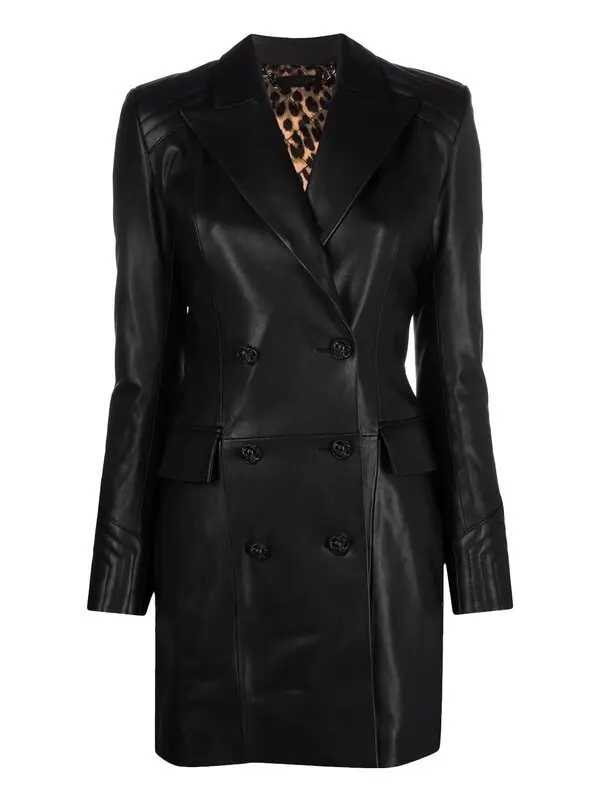 Philipp Plein Fitted Leather Coat - Black