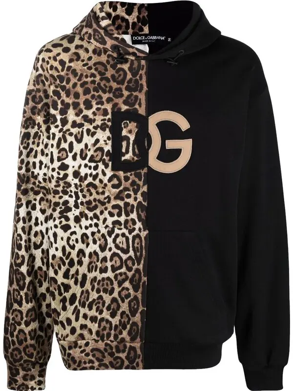 Dolce & Gabbana Leopard-print Spliced Dg Logo Hoodie - Neutrals