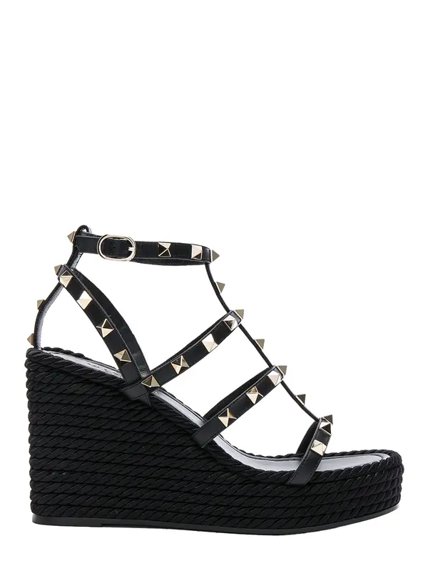 Valentino Garavani Rockstud Espadrille Wedges - Black