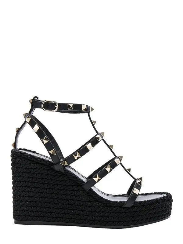 Valentino Garavani Rockstud Espadrille Wedges - Black