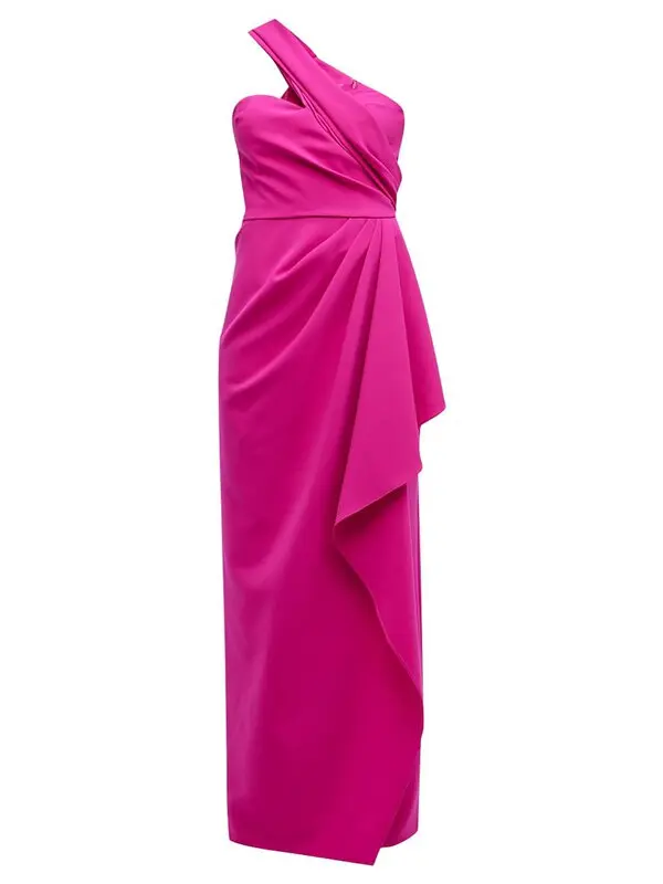 Rickie Freeman For Teri Jon One-shoulder Stretch Crepe Gown - Hot Pink