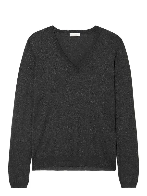 Brunello Cucinelli Metallic Cashmere-blend Sweater - Black