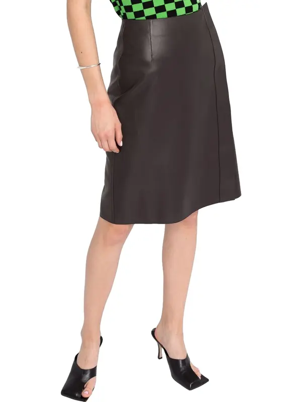 FERRAGAMO Slim Leather Midi Skirt - Brown