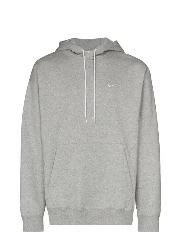 Nike Swoosh Logo Drawstring Hoodie - 063 Dk Grey Heather/white
