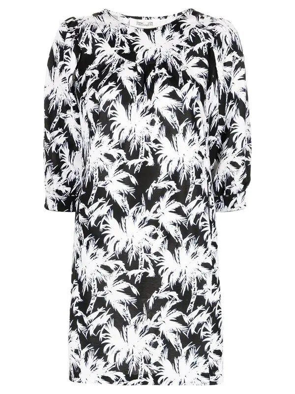 Diane Von Furstenberg Palm Tree Print Mini Dress - Black