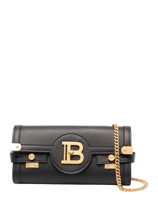 Balmain Leather Clutch With Logo Clasp - Black