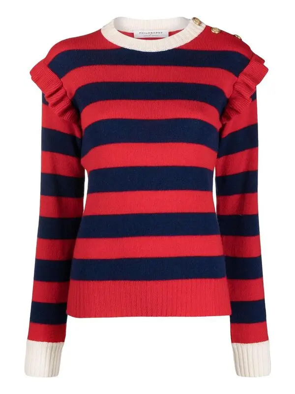 Philosophy Di Lorenzo Serafini Ruffle-trimmed Striped Jumper - Red