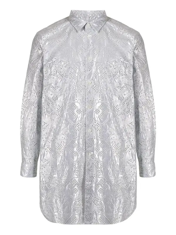 Comme Des Garçons Perforated-detail Long Shirt - Silver