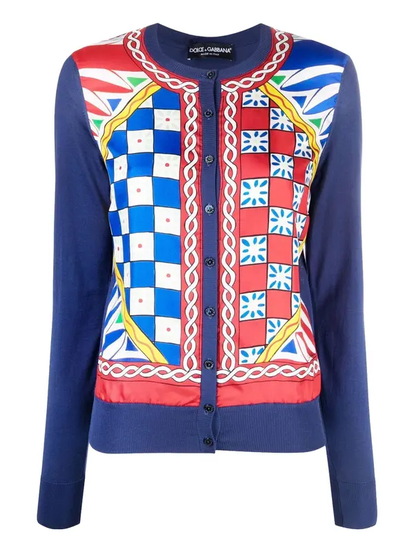 Dolce & Gabbana Carretto Patchwork Silk Cardigan - Blue