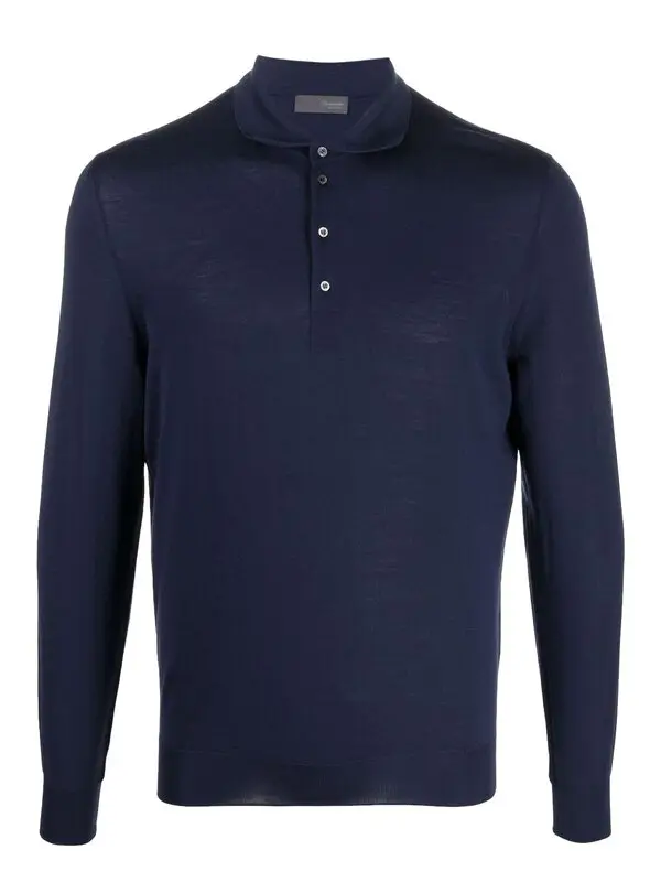DRUMOHR Long-sleeved Merino Polo Shirt - Blue