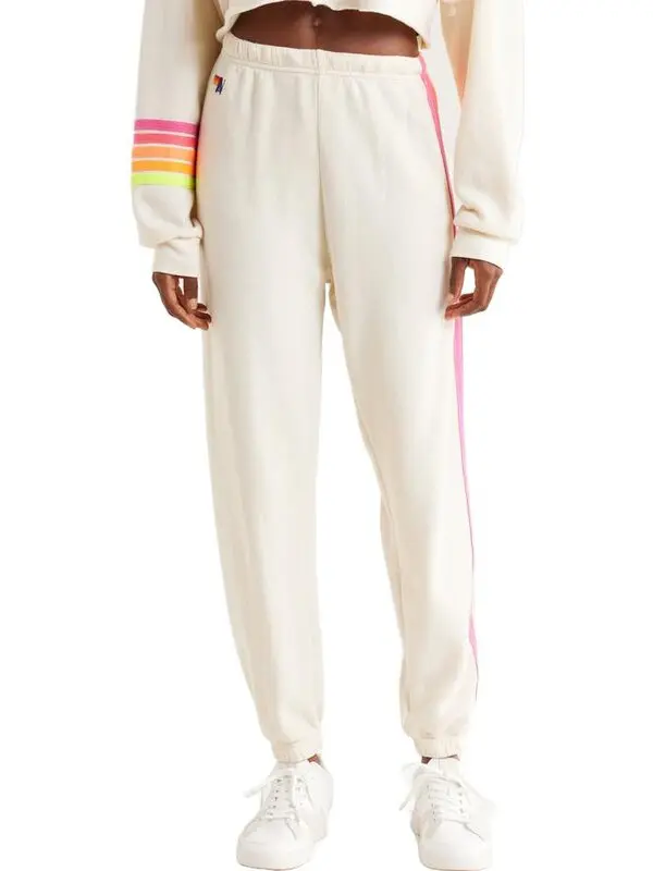 Aviator Nation Stripe Track Pants - Vintage White/ Neon