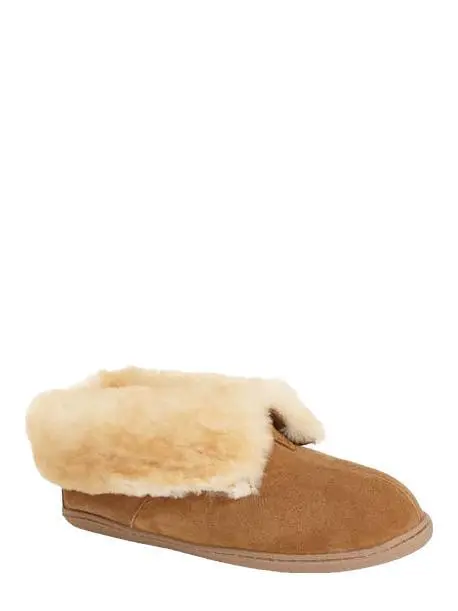 Minnetonka Sheepskin Slipper Bootie - Tan Suede