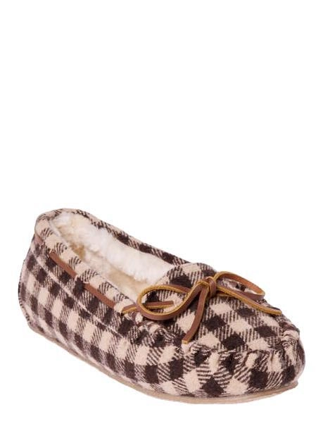 Minnetonka Cally Slipper - Brown Gingham Plaid