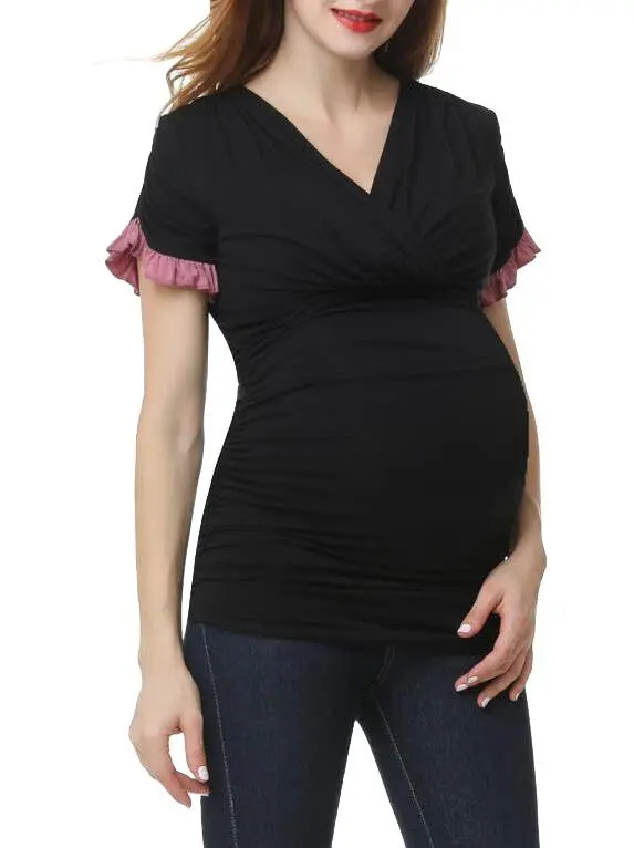 KIMI + KAI Maternity/nursing Surplice Top - Black