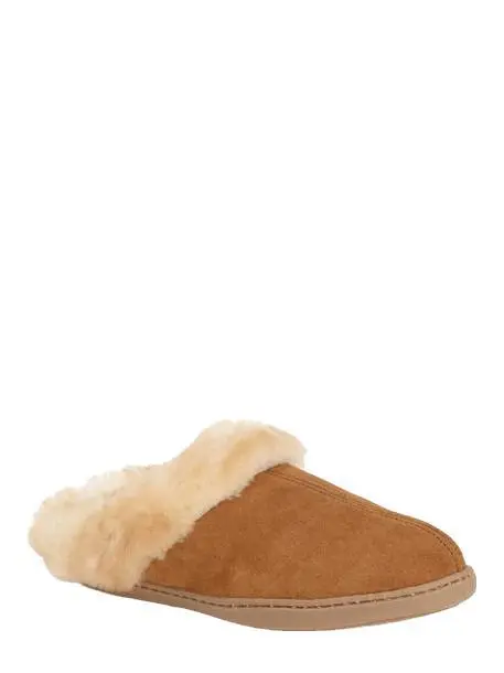 Minnetonka Sheepskin Mule Slipper - Tan Suede