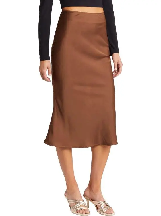 AMY LYNN Bias Cut Satin Midi Skirt - Brown