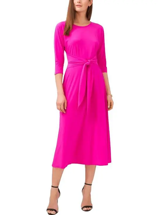 Chaus Tie Front Midi Dress - Fiercely Fuchsia