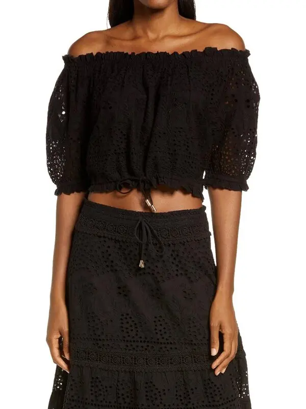 Melissa Odabash Francesca Eyelet Off The Shoulder Cover-up Top - Black
