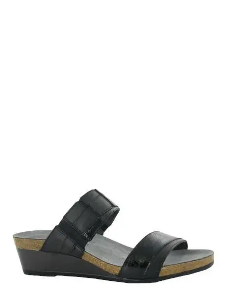 Naot Royalty Wedge Slide Sandal - Jet Black/black Leather