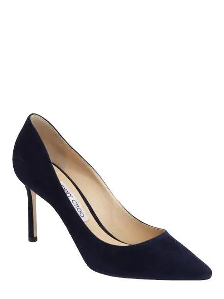 JIMMY CHOO Romy 85 Suede Pumps - Navy Suede