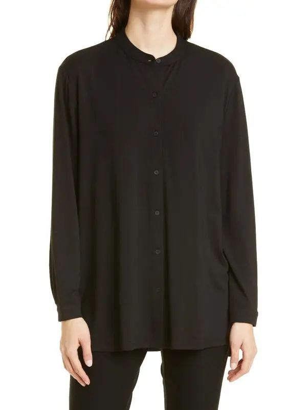 Eileen Fisher Band Collar Button-up Shirt - Black