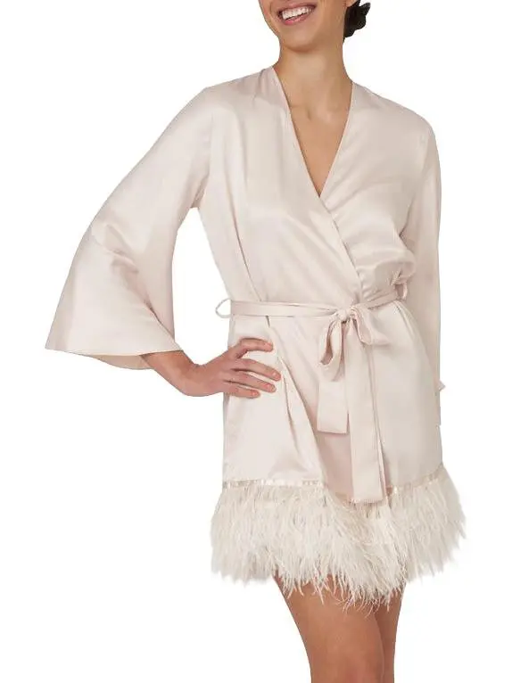Rya Collection Swan Charmeuse Wrap With Ostrich Feather Hem - Champagne