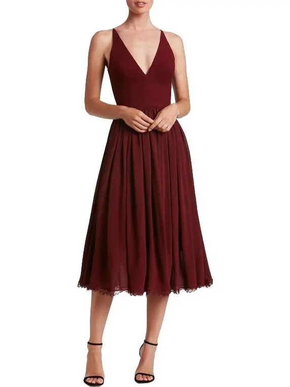 Dress The Population Alicia Mixed Media Midi Dress - Burgundy