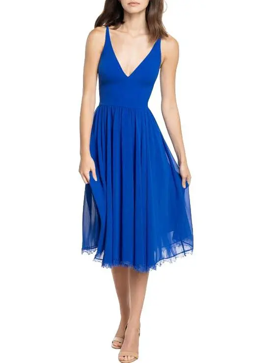 Dress The Population Alicia Mixed Media Midi Dress - Electric Blue