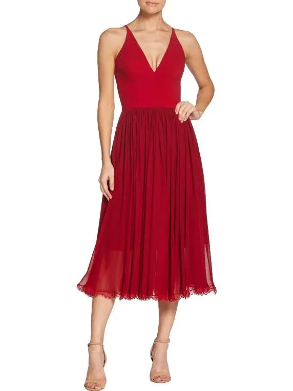 Dress The Population Alicia Mixed Media Midi Dress - Garnet