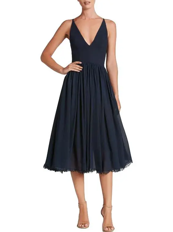Dress The Population Alicia Mixed Media Midi Dress - Midnight
