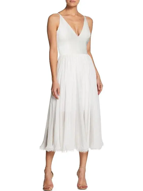 Dress The Population Alicia Mixed Media Midi Dress - Off White