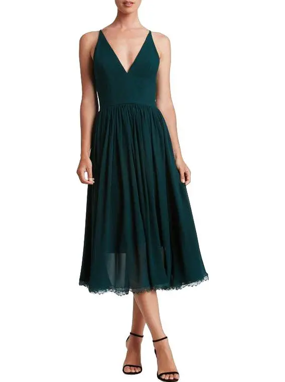 Dress The Population Alicia Mixed Media Midi Dress - Pine