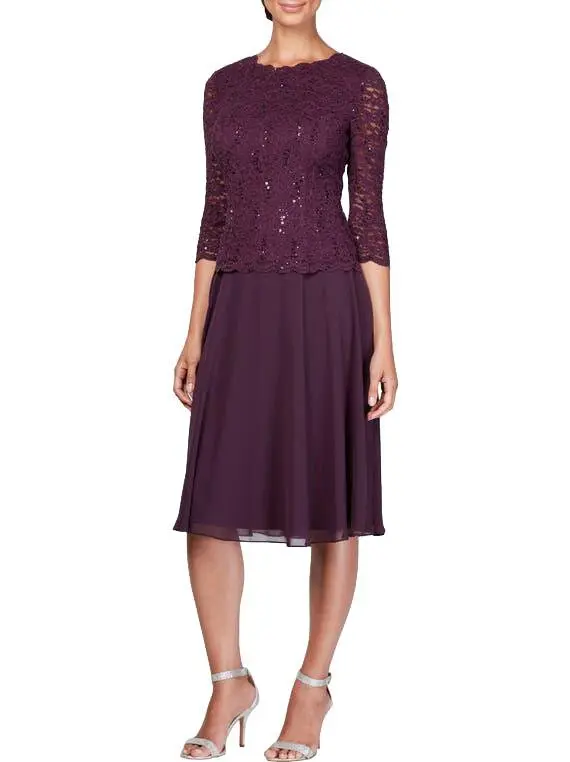 Alex Evenings Faux Two-piece Dress - Deep Plum