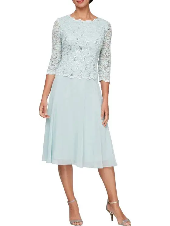 Alex Evenings Faux Two-piece Lace Dress - Fresh Mint