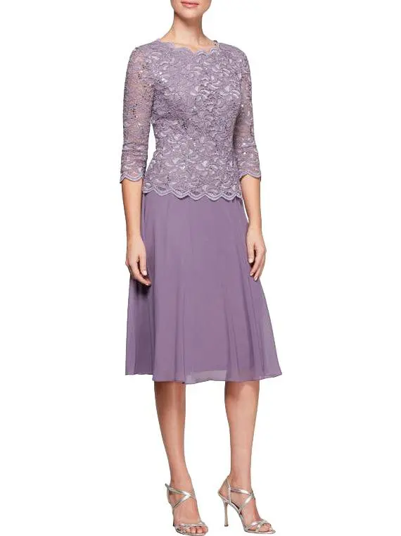 Alex Evenings Faux Two-piece Dress - Icy Orchid