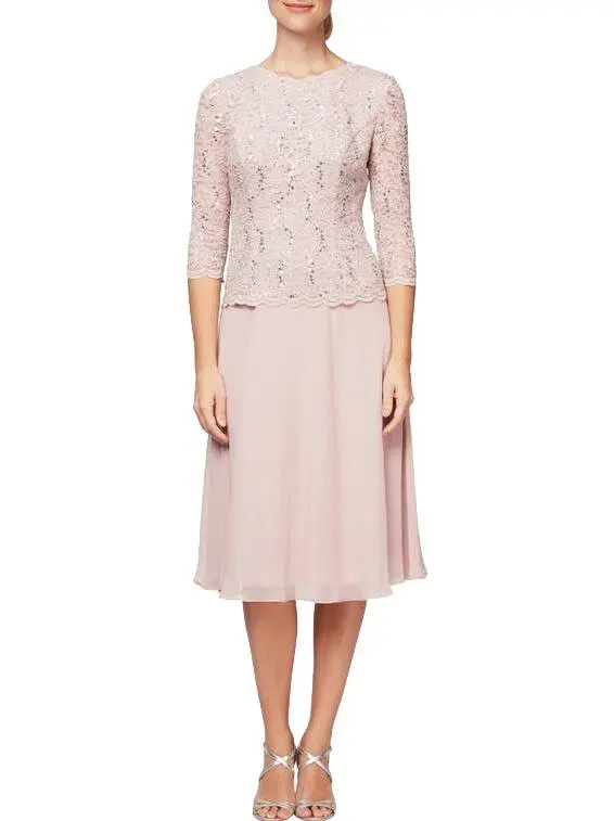 Alex Evenings Faux Two-piece Dress - Shell Pink