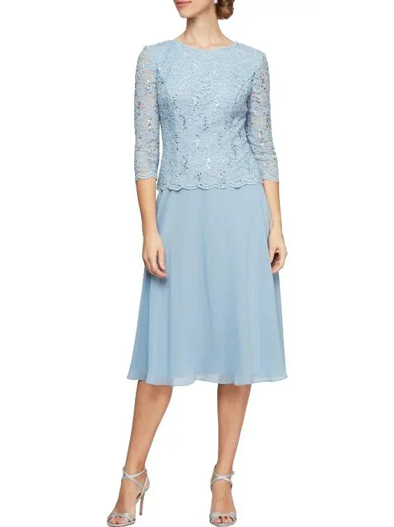 Alex Evenings Faux Two-piece Dress - Sky Blue