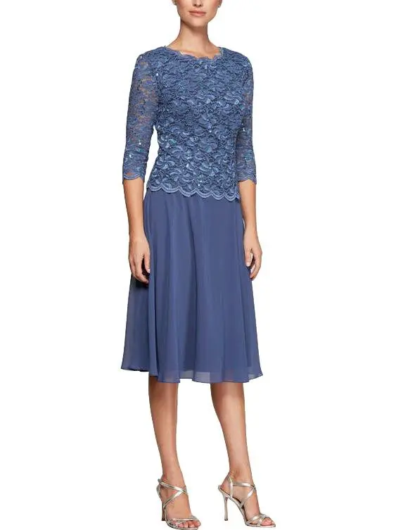 Alex Evenings Faux Two-piece Dress - Wedgewood