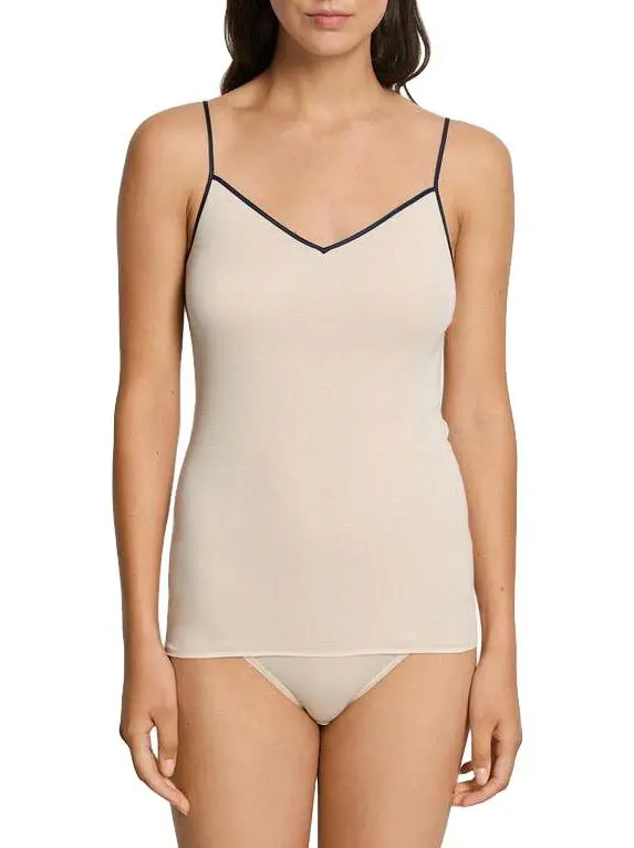 Hanro Cotton Seamless Spaghetti Strap Camisole - Sand Navy