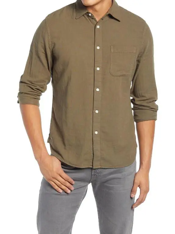 HIROSHI KATO Slim Fit Double Gauze Organic Cotton Button-up Shirt - Military Green