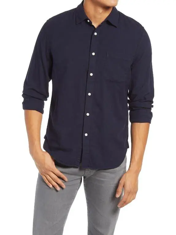 HIROSHI KATO Slim Fit Double Gauze Organic Cotton Button-up Shirt - Navy