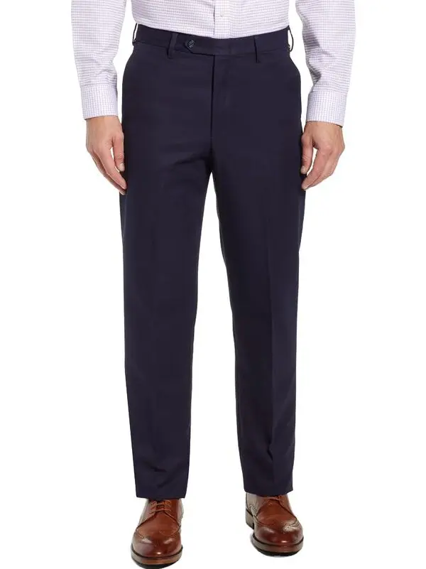 Berle Classic Fit Microfiber Performance Trousers - Navy