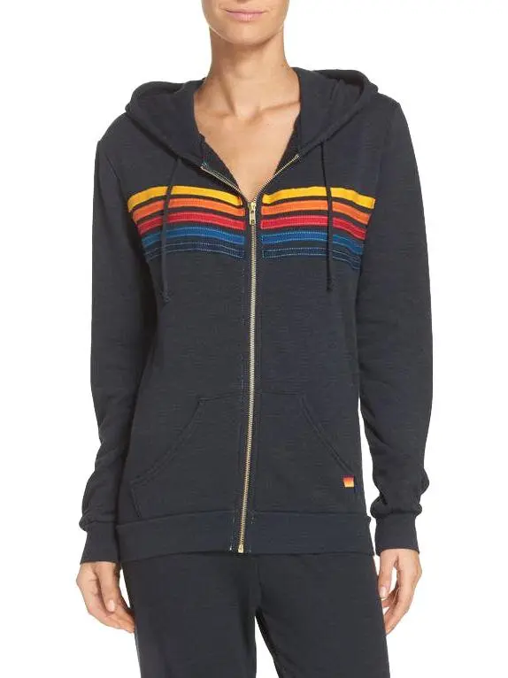Aviator Nation 5-stripe Zip Hoodie - Charcoal
