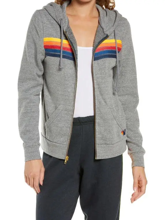 Aviator Nation 5-stripe Zip Hoodie - Heather Grey