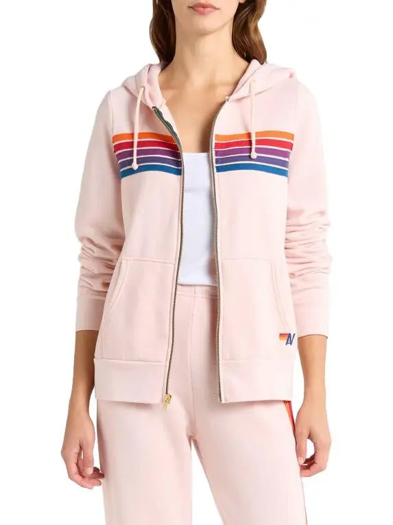 Aviator Nation 5-stripe Zip Hoodie - Light Pink/ Purple Orange