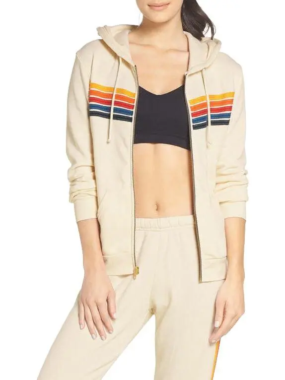 Aviator Nation 5-stripe Zip Hoodie - Vintage White/rainbow