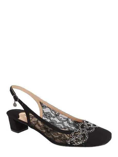 J. Reneé Faleece Crystal Embellished Slingback Pump - Black Satin